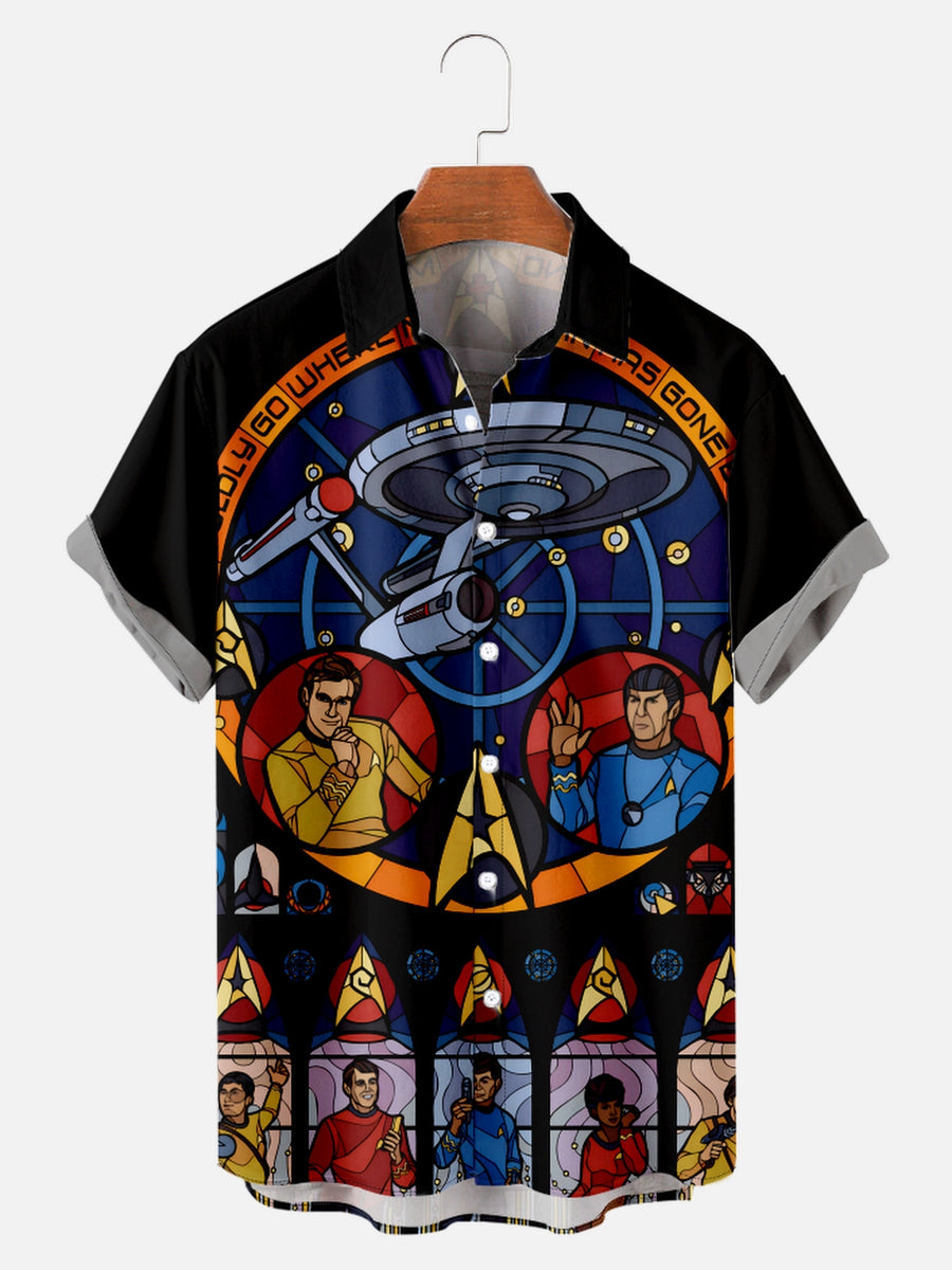 Men's Star Fleet Trek Spock Stained Window Short Sleeve Shirt – Eleven Oasis